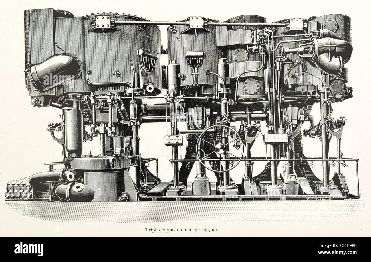 An antique illustration of a triple expansion marine engine Stock Photo ...