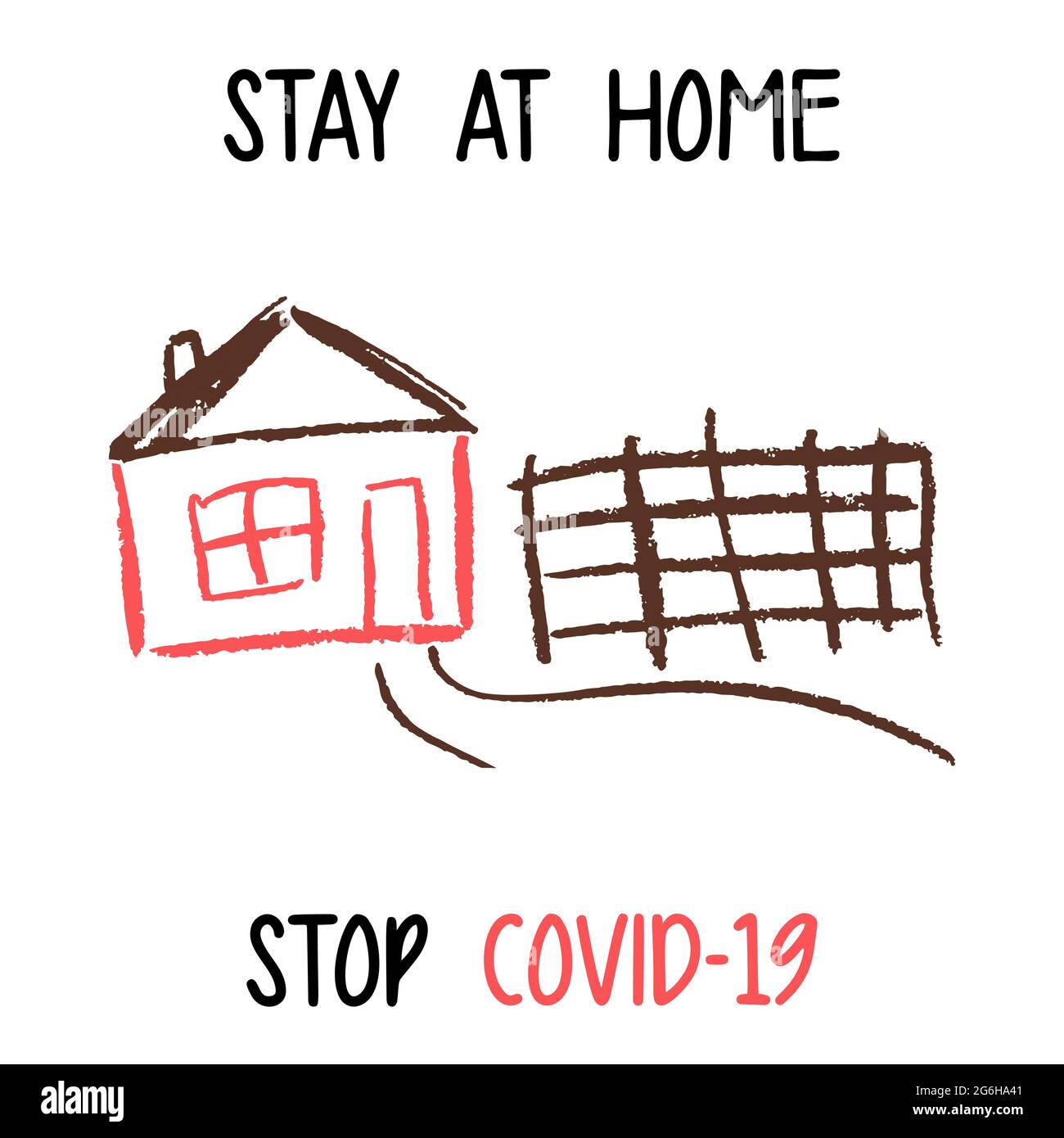 Children's drawing with wax crayons. Stay at home. Coronavirus pandemic ...