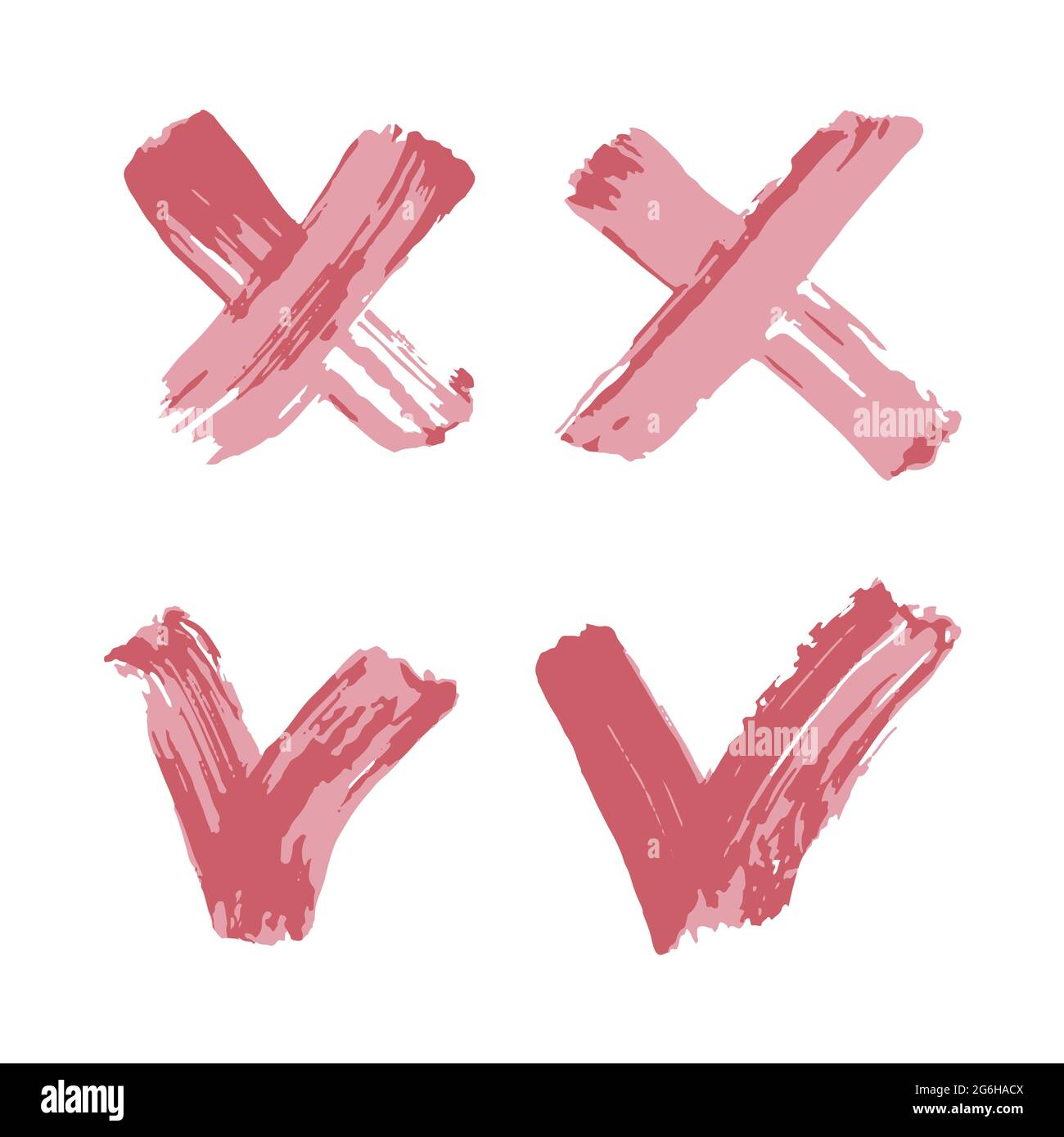Checkmark and cross icons set. Hand drawing paint, brush drawing ...