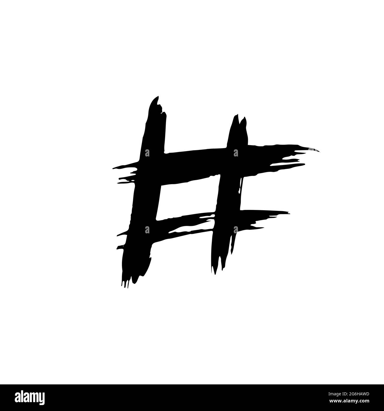 Hashtag icon. Hand drawing paint, brush drawing. Isolated on a white ...
