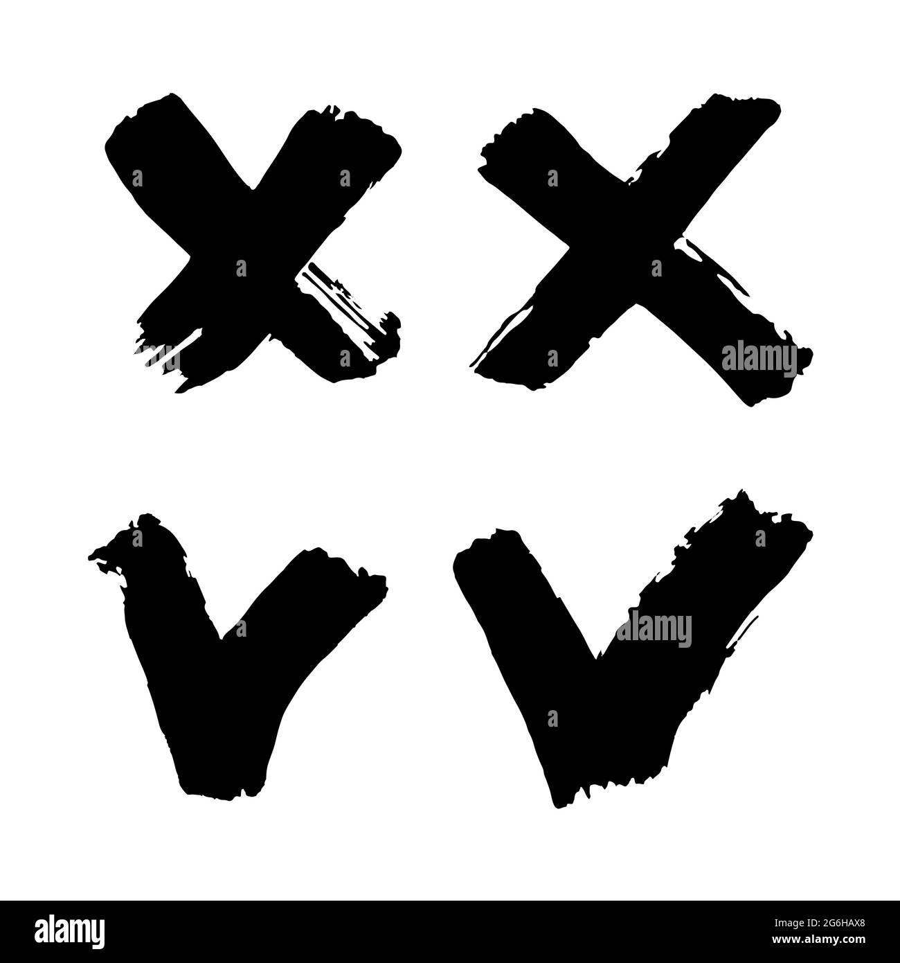 Checkmark and cross icons set. Hand drawing paint, brush drawing ...