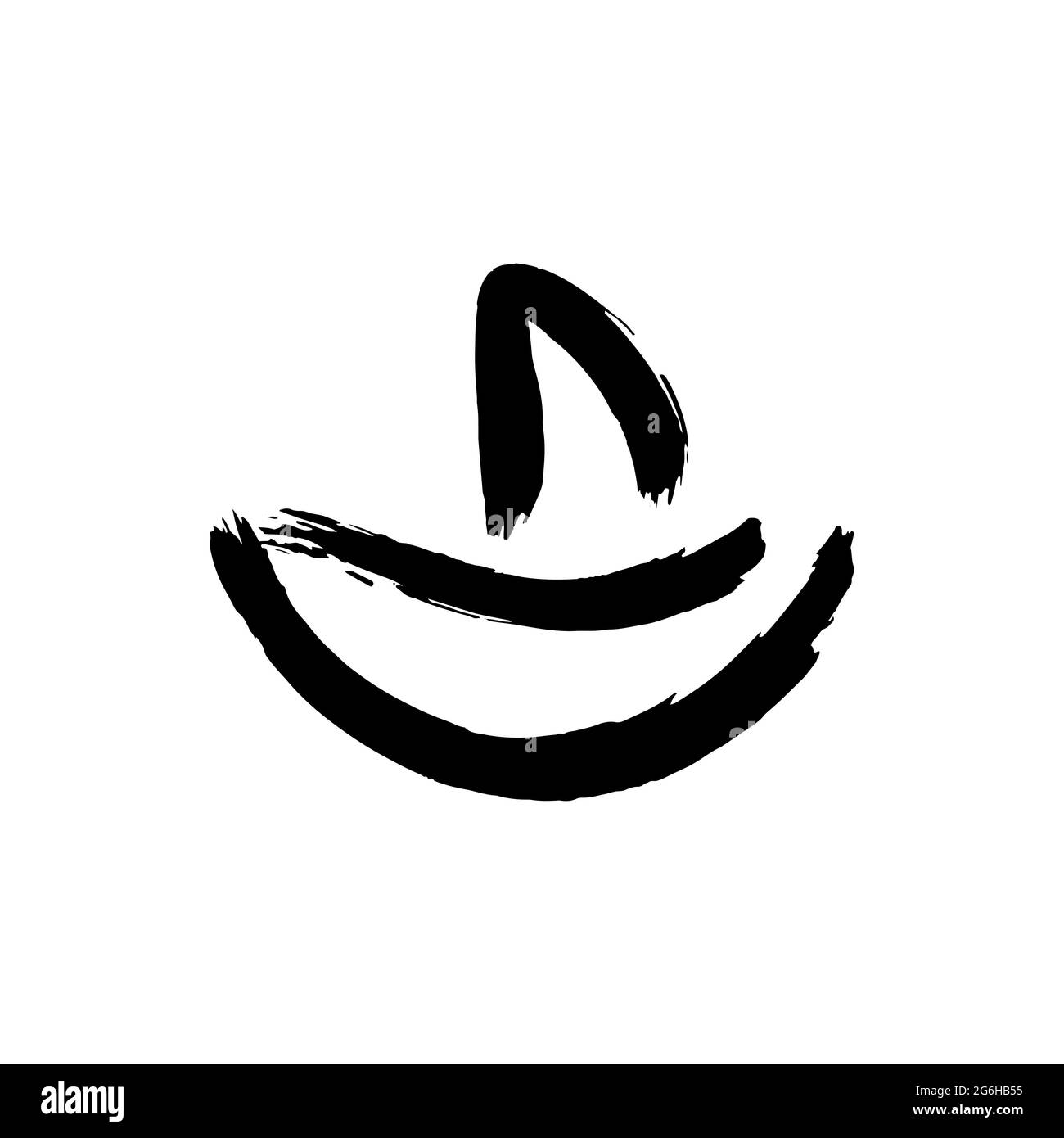 Ship, sailboat icon. Hand drawing paint, brush drawing. Isolated on a ...