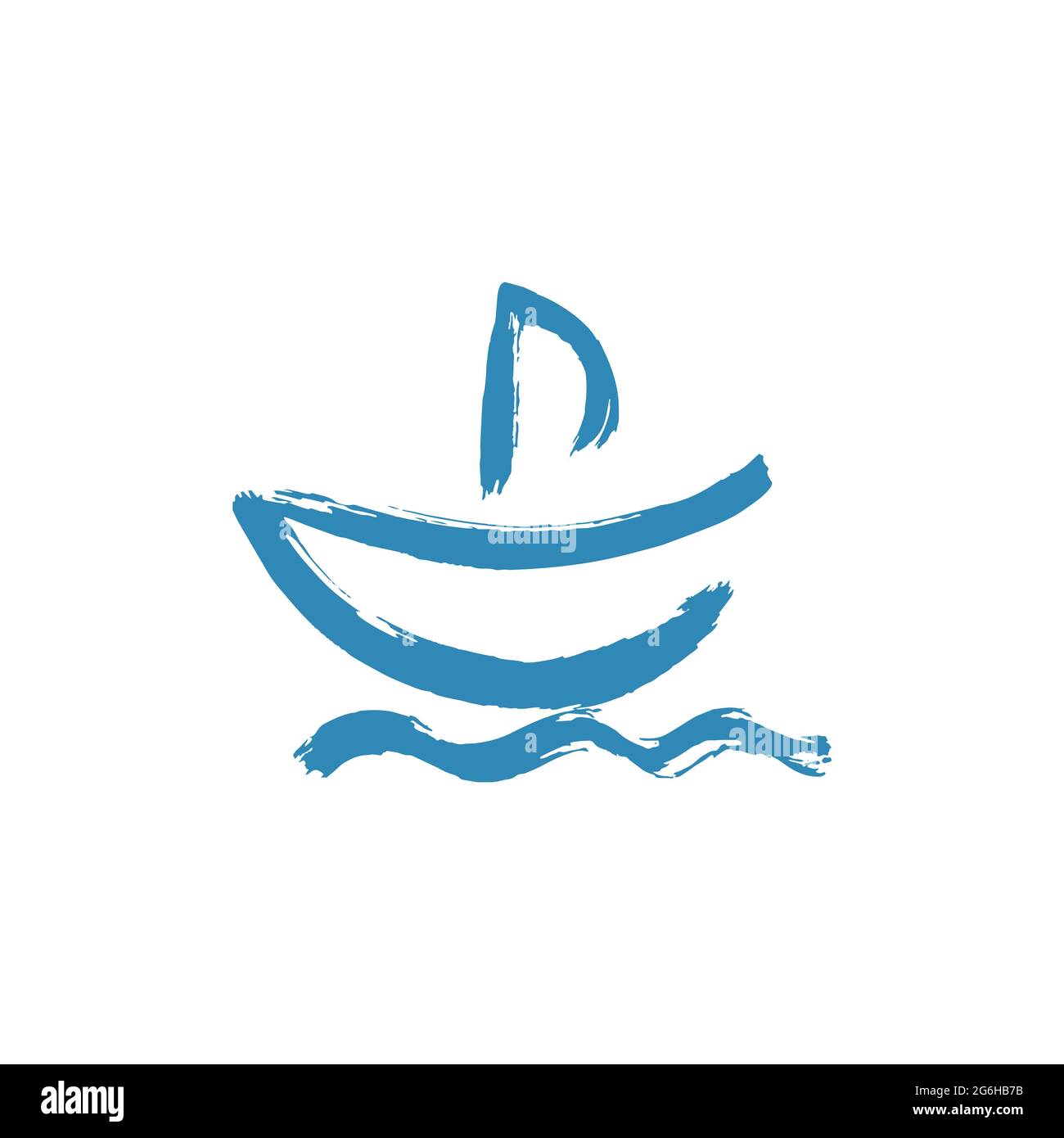 Ship, sailboat icon. Hand drawing paint, brush drawing. Isolated on a ...