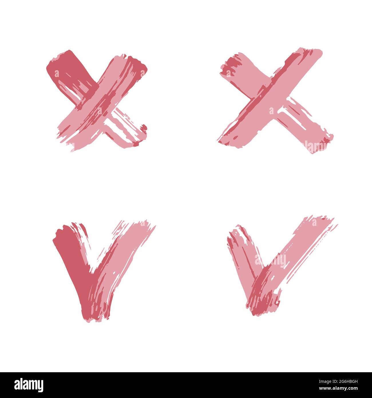 Checkmark and cross icons set. Hand drawing paint, brush drawing ...