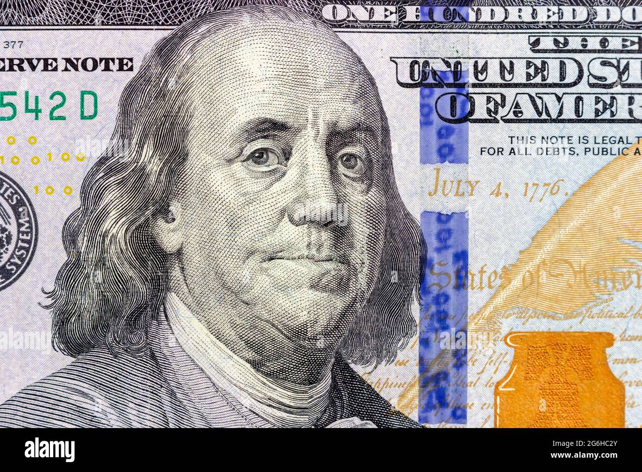 One hundred dollar bill close-up. President benjamin franklin on a ...