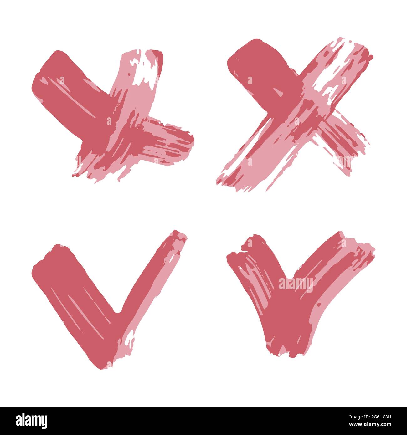 Checkmark and cross icons set. Hand drawing paint, brush drawing ...