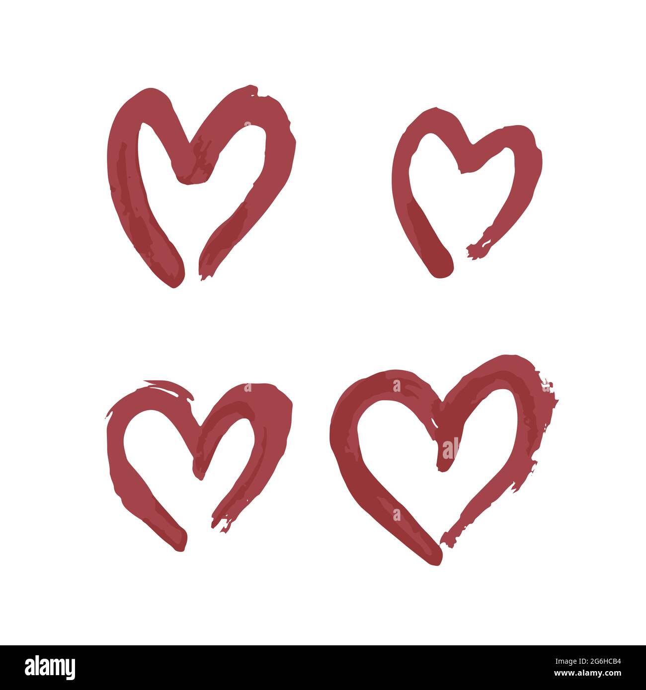 Set of romantic icon, heart. Hand drawing paint, brush drawing ...