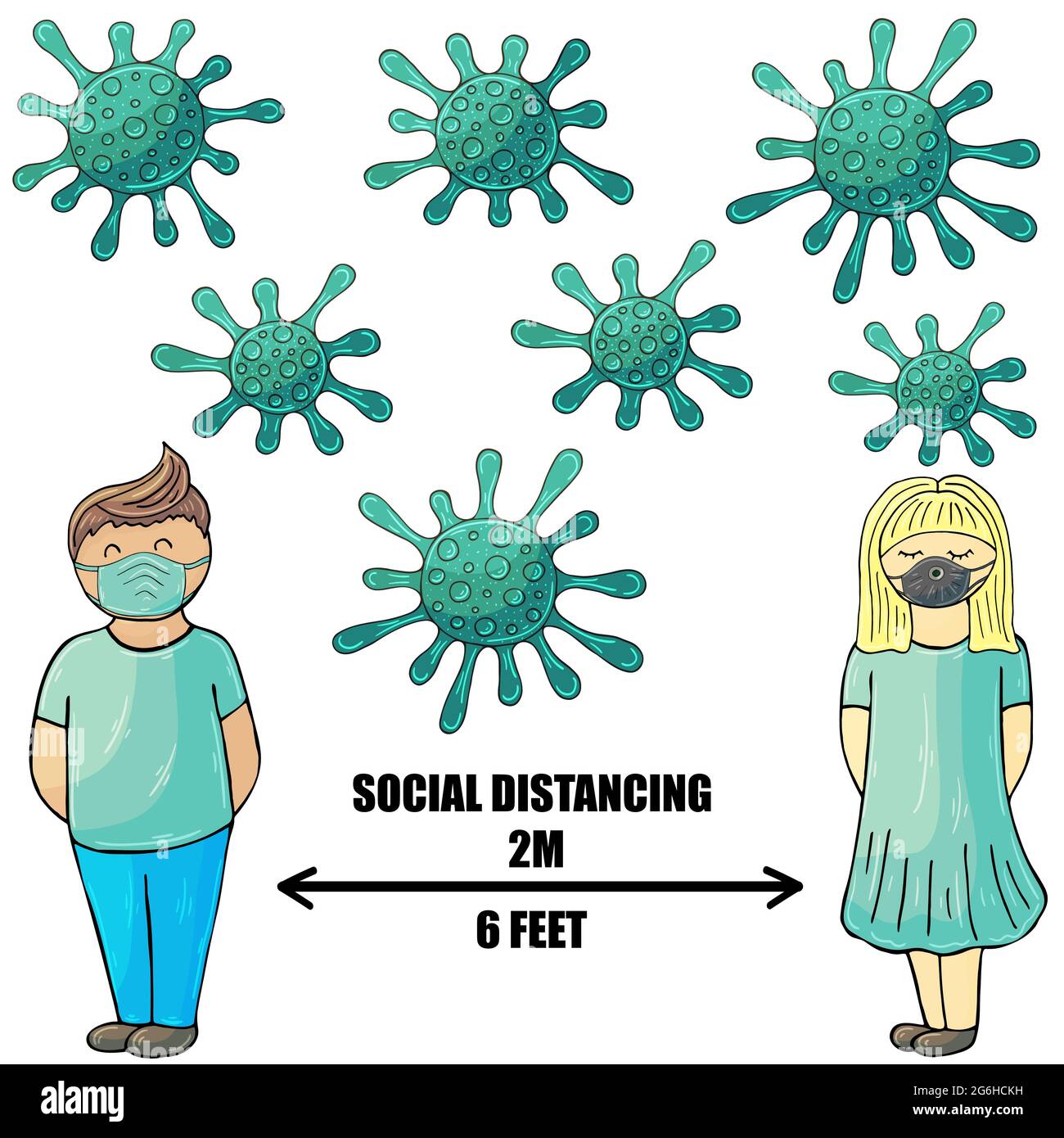 Social Distancing. Coronavirus prevention vector background. Cartoon ...