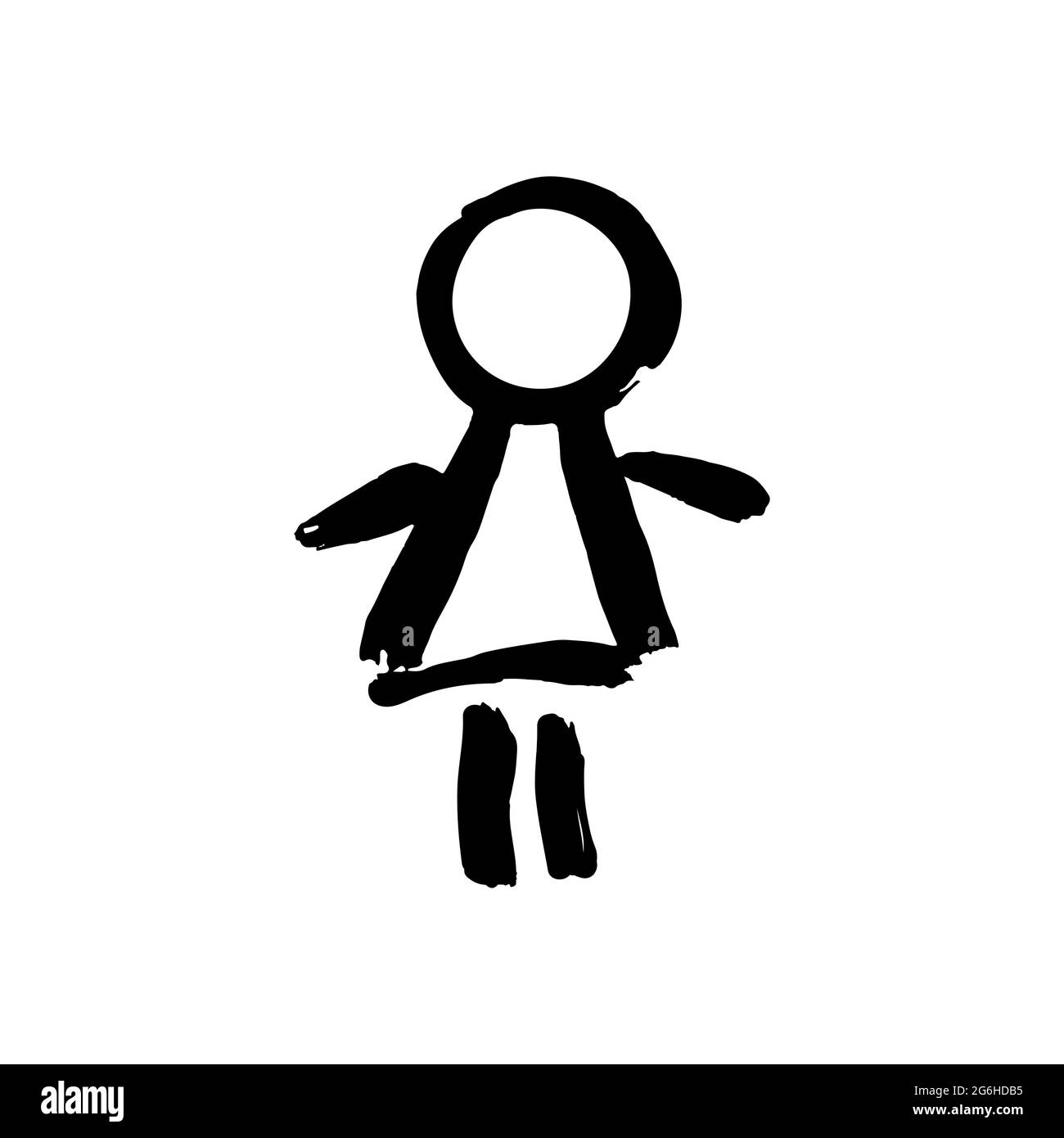 Girl icon. Hand drawing paint, brush drawing. Isolated on a white ...