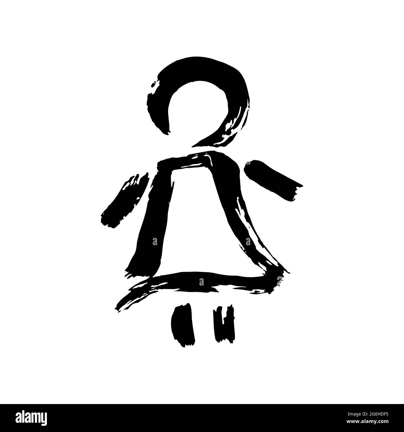 Girl icon. Hand drawing paint, brush drawing. Isolated on a white ...