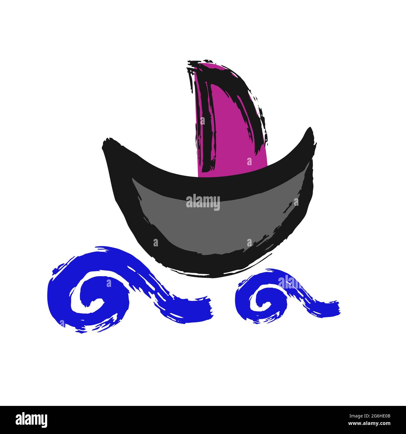 Ship, sailboat icon. Hand drawing paint, brush drawing. Isolated on a ...