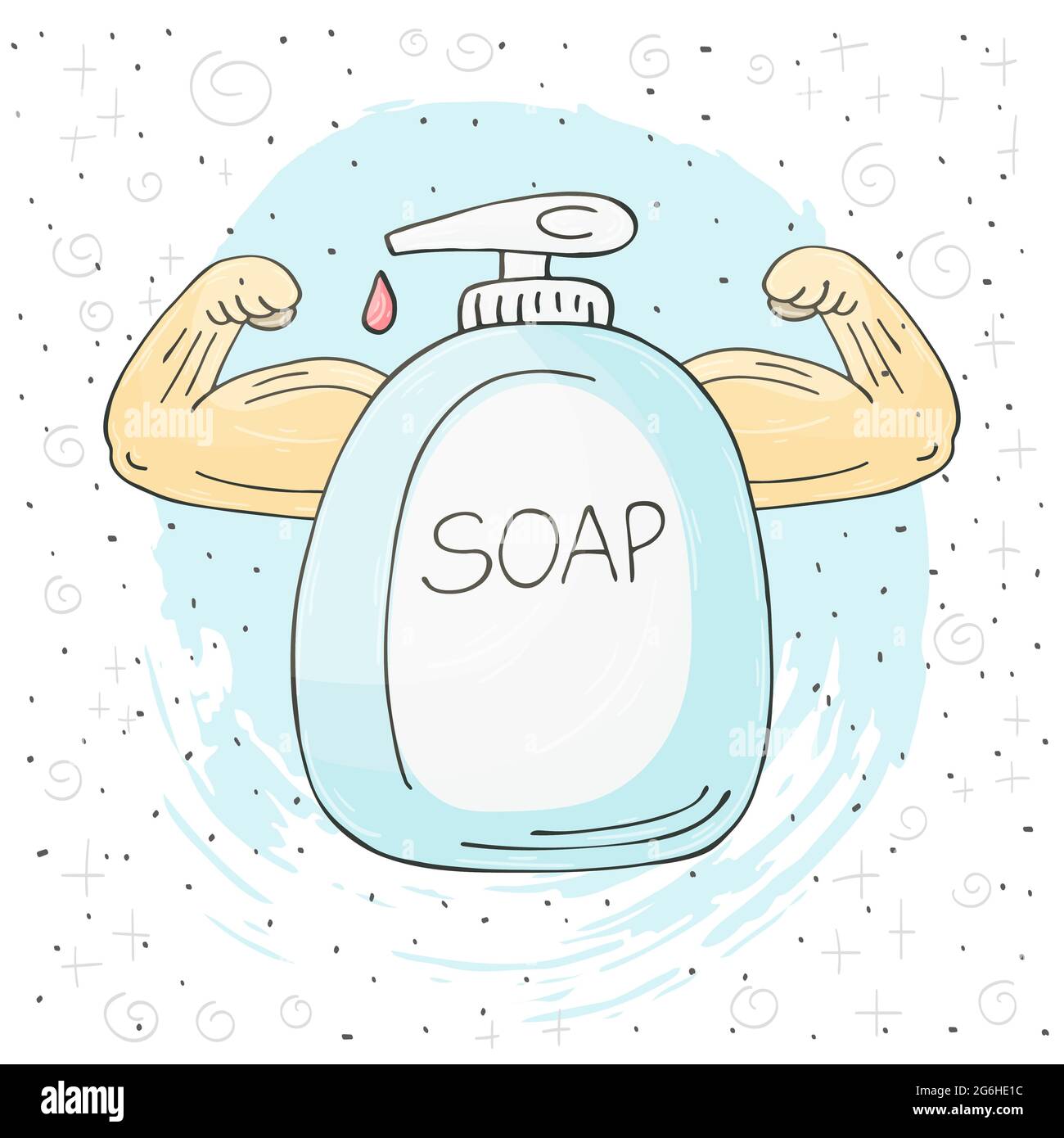 Liquid soap with strong hands, strong man. Vector illustration hand ...