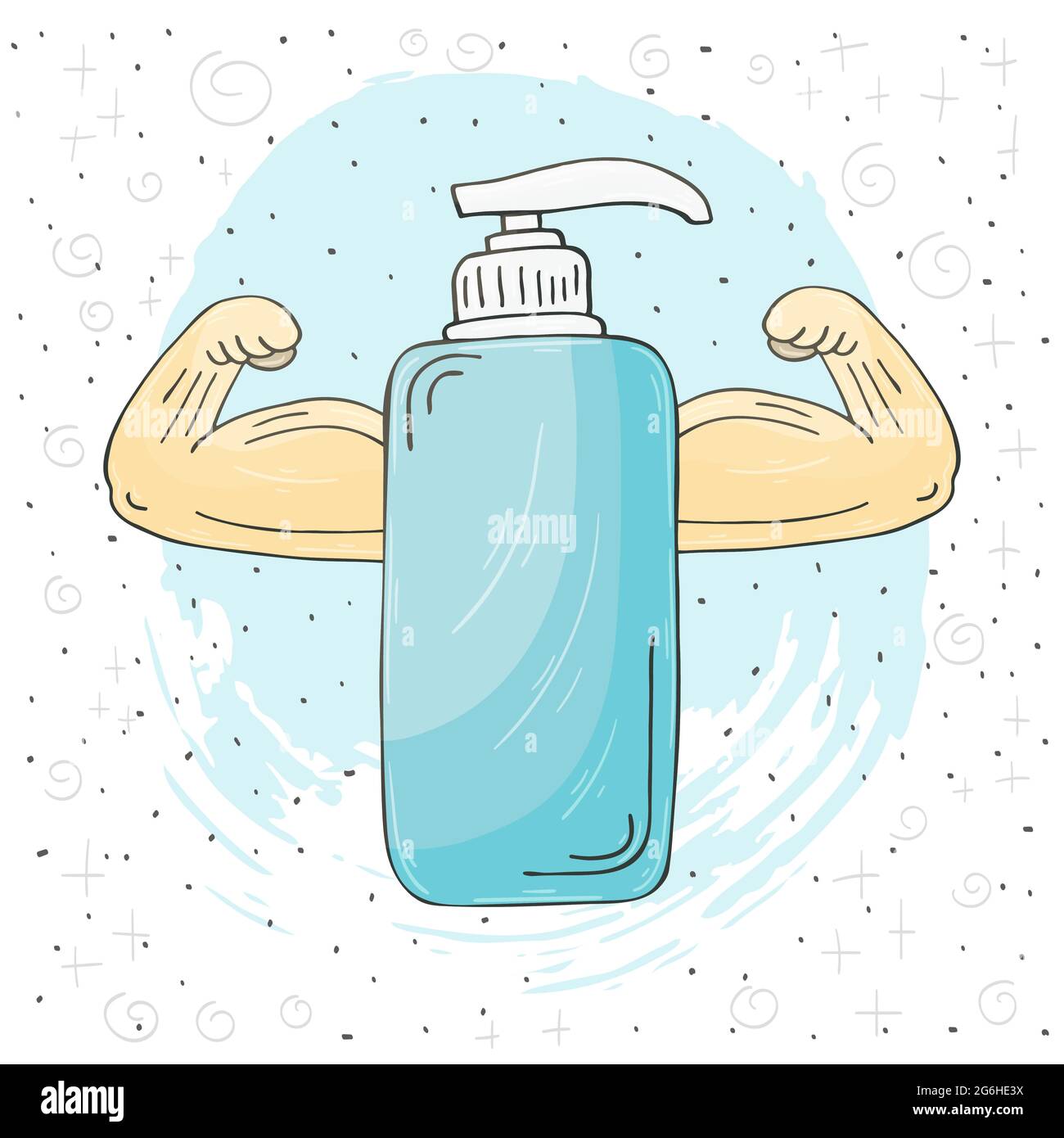 Antiseptic with strong hands, strong man. Vector illustration hand ...