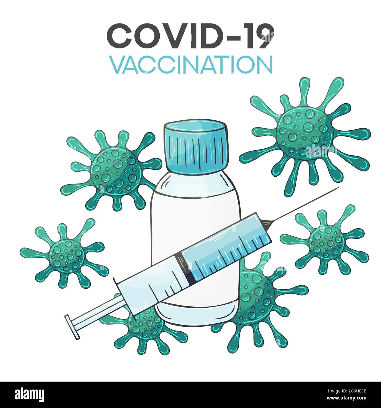 Coronavirus vaccine vials medicine bottles syringe vector drawing ...