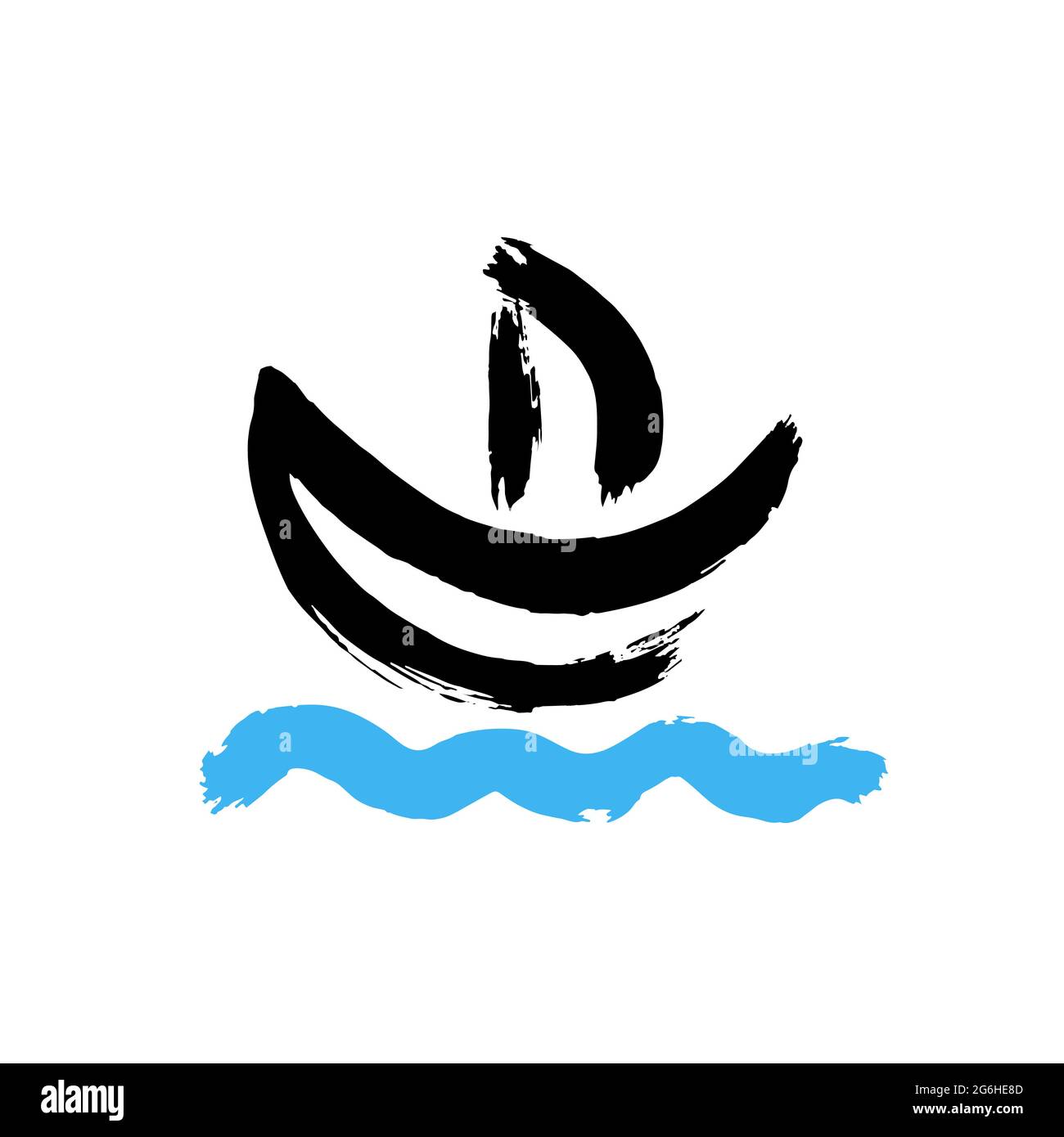 Ship icon. Hand drawing paint, brush drawing. Isolated on a white ...