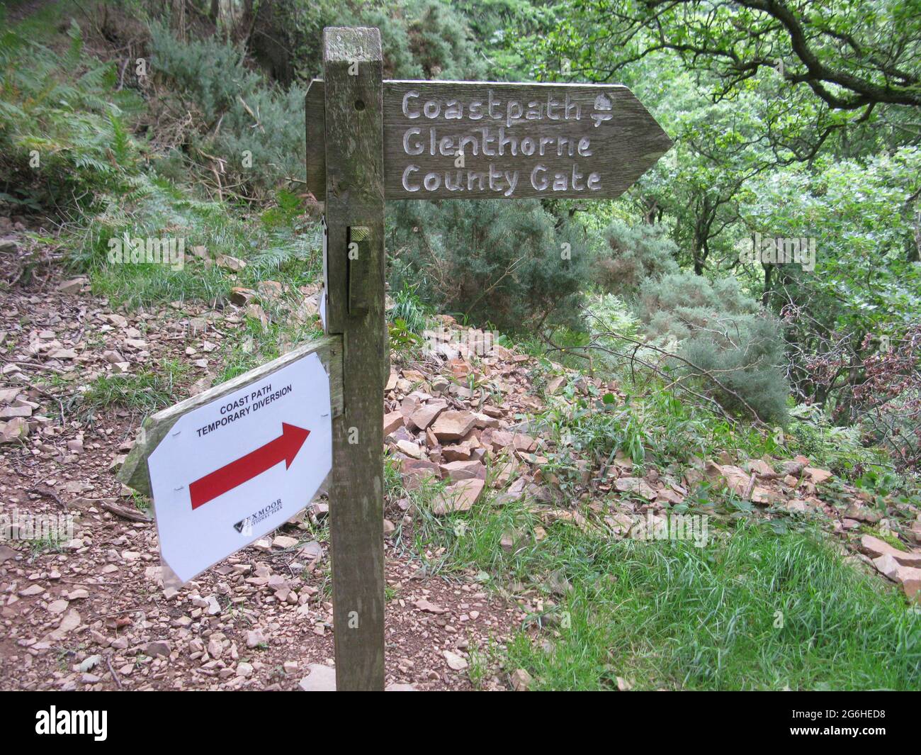 Coastpath Glenthorne county gate direction trail sign. South west coast ...