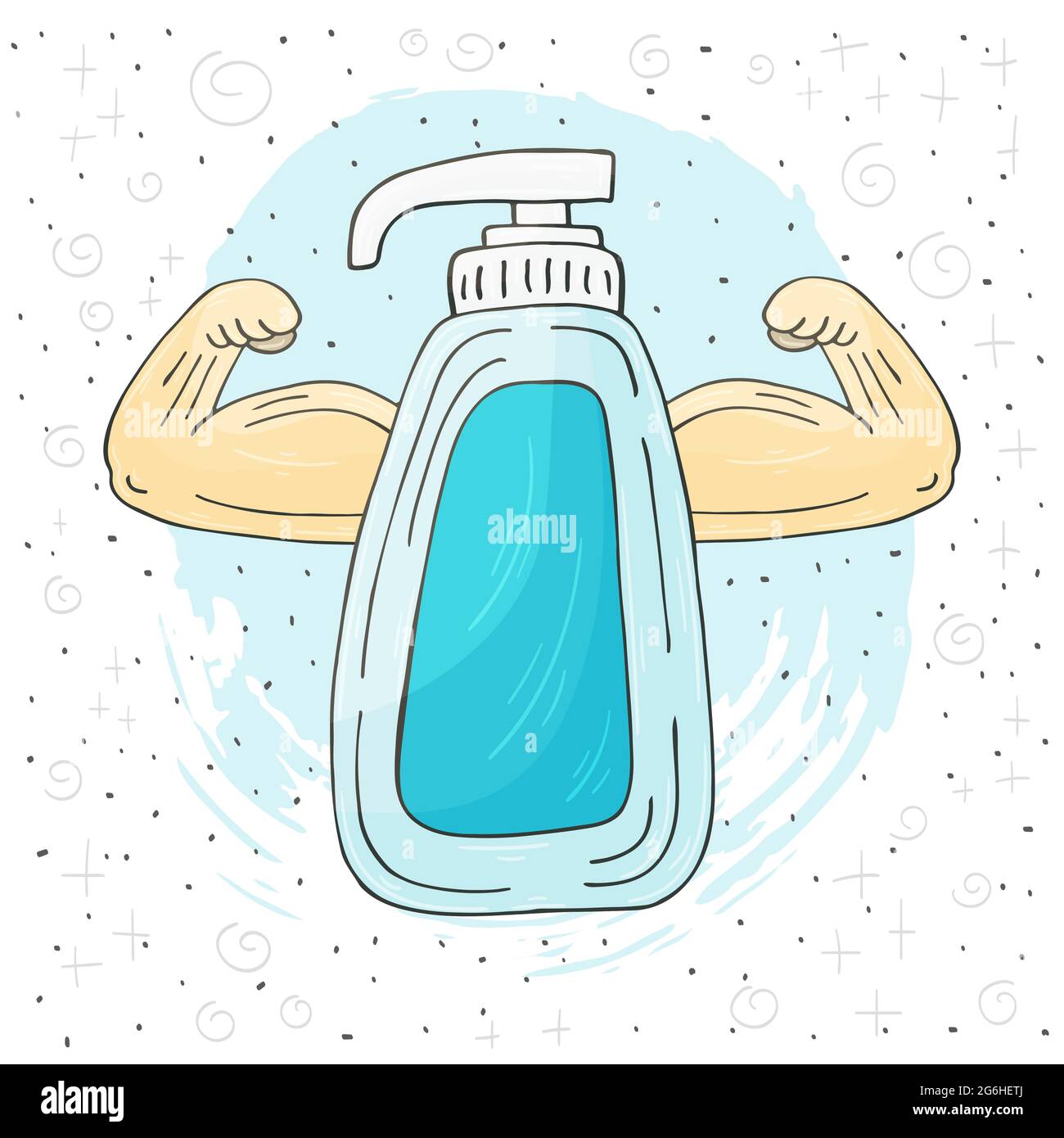 Antiseptic with strong hands, strong man. Vector illustration hand ...