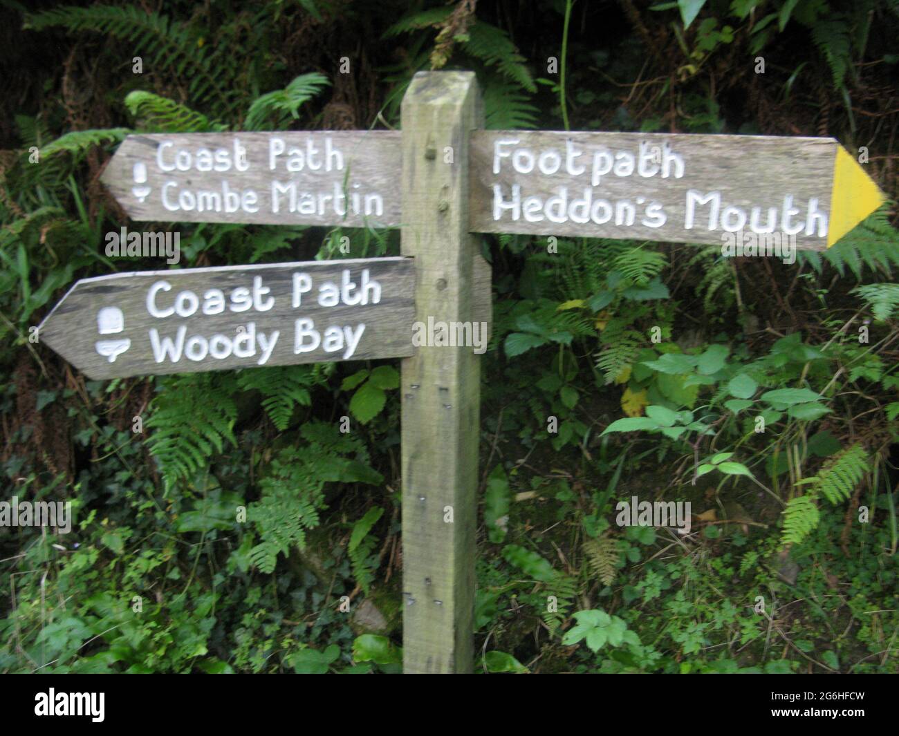 Combe Martin Heddons mouth Woody Bay direction trail sign. South west ...