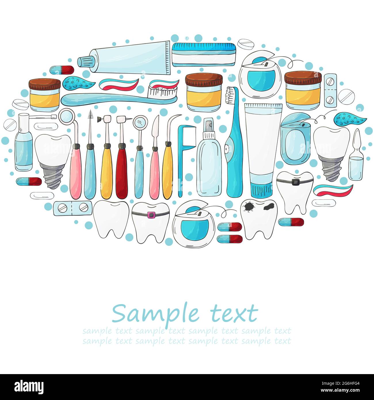 Oval collection of vector illustrations, text. Set of elements for the ...