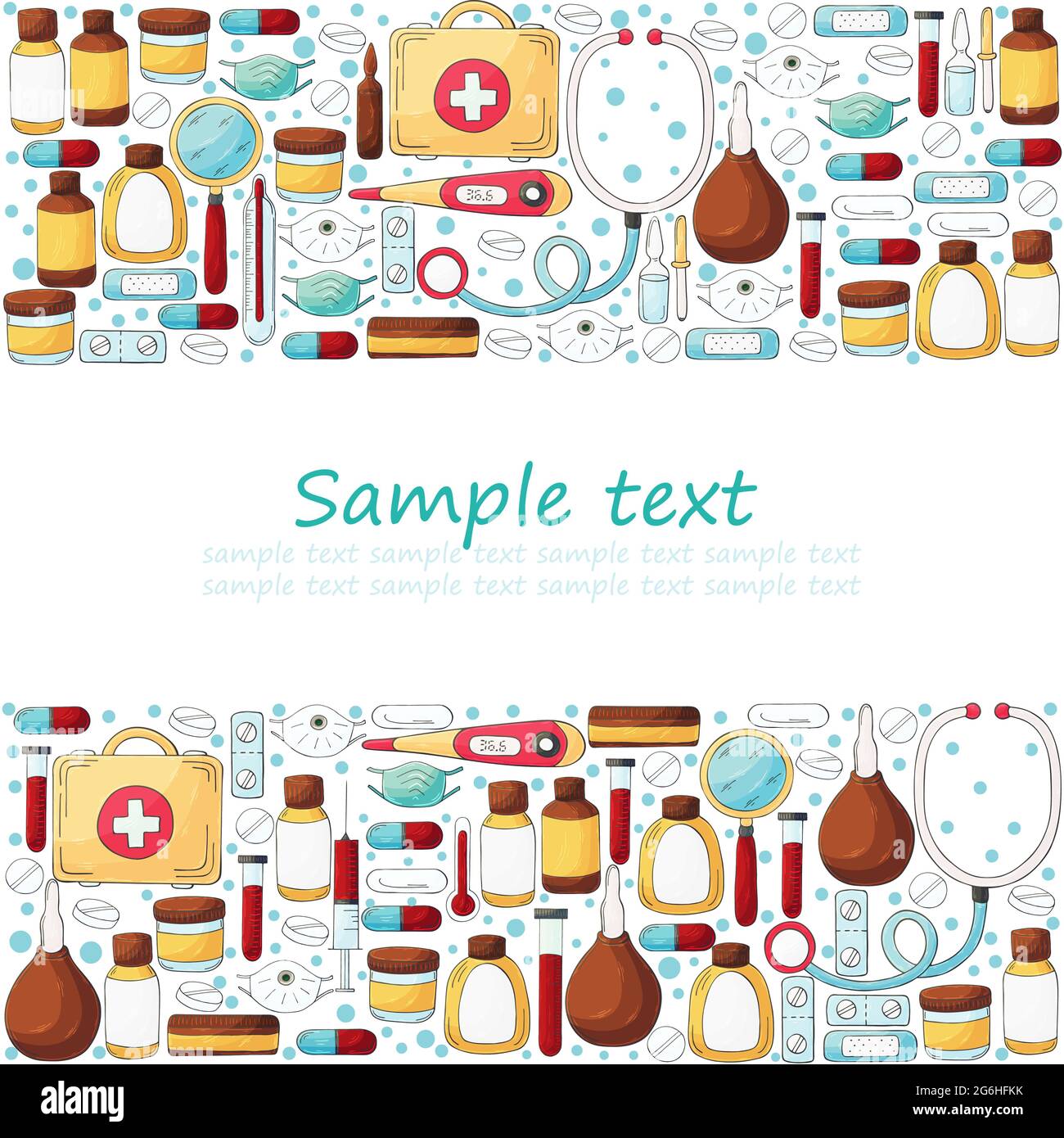 Rectangular Collection of vector illustrations, text. Set of doctor's ...