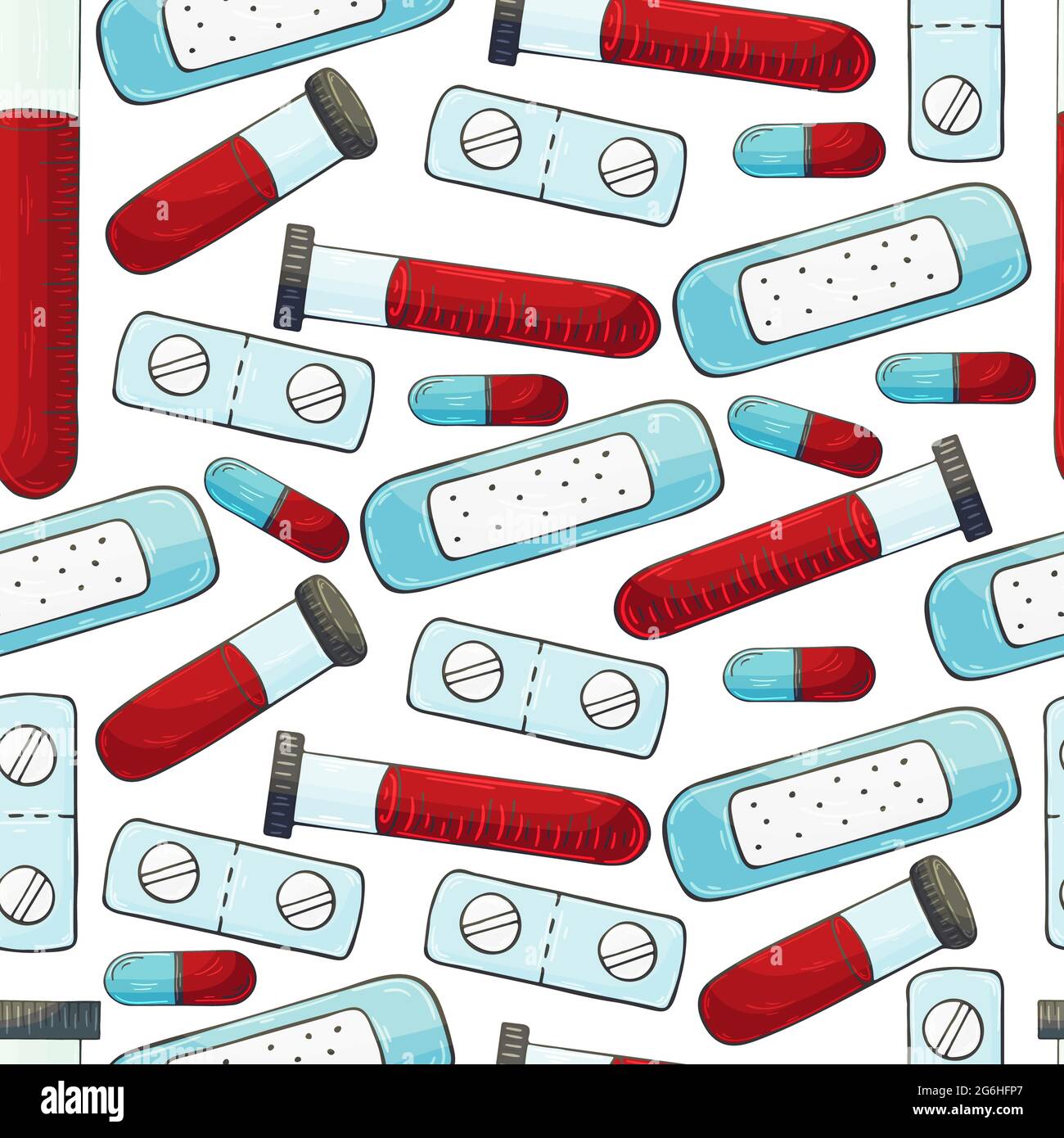 Seamless pattern on a white background. Cartoon medical instruments in ...