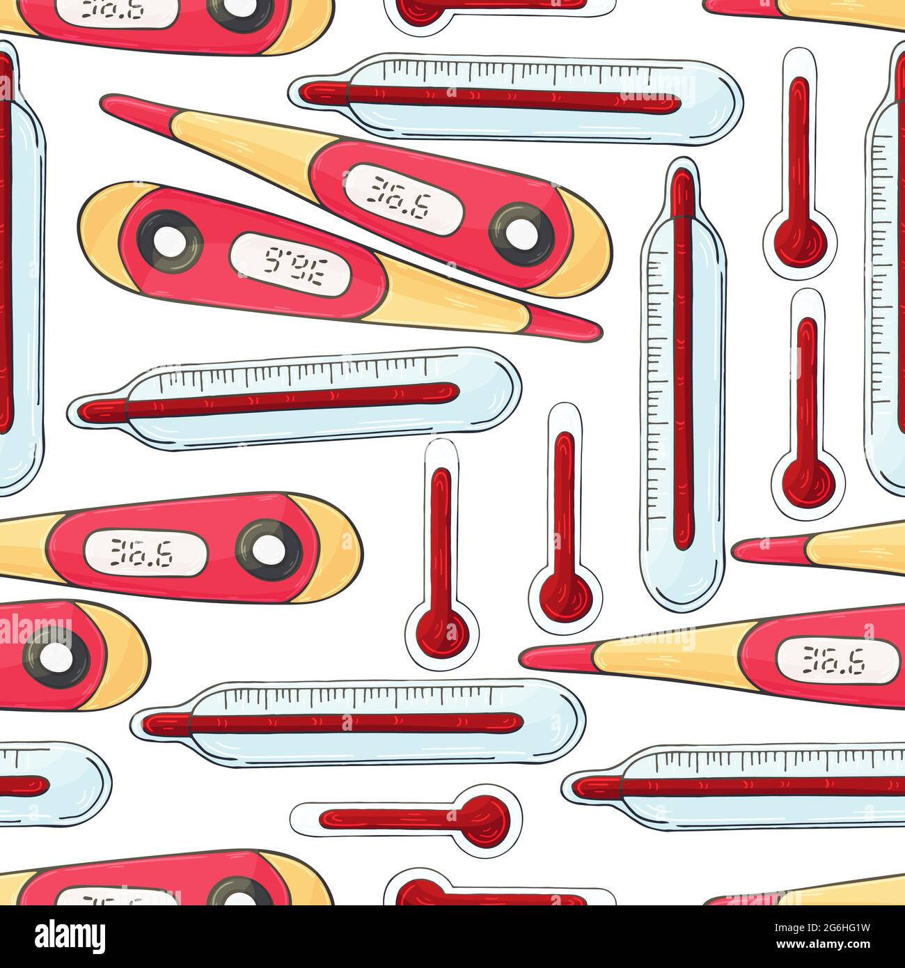 Seamless pattern on a white background. Cartoon medical instruments in ...
