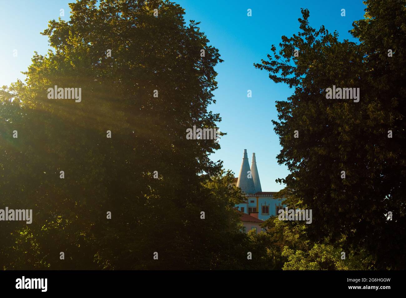 original and different view of Sintra city Town Hall landmark towers ...