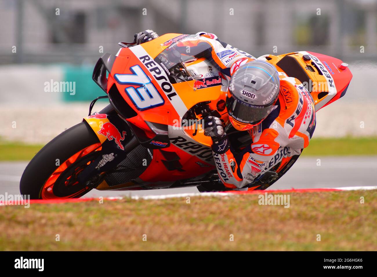 Repsol Honda Team's rider Alex Marquez takes a corner of the pre-season ...