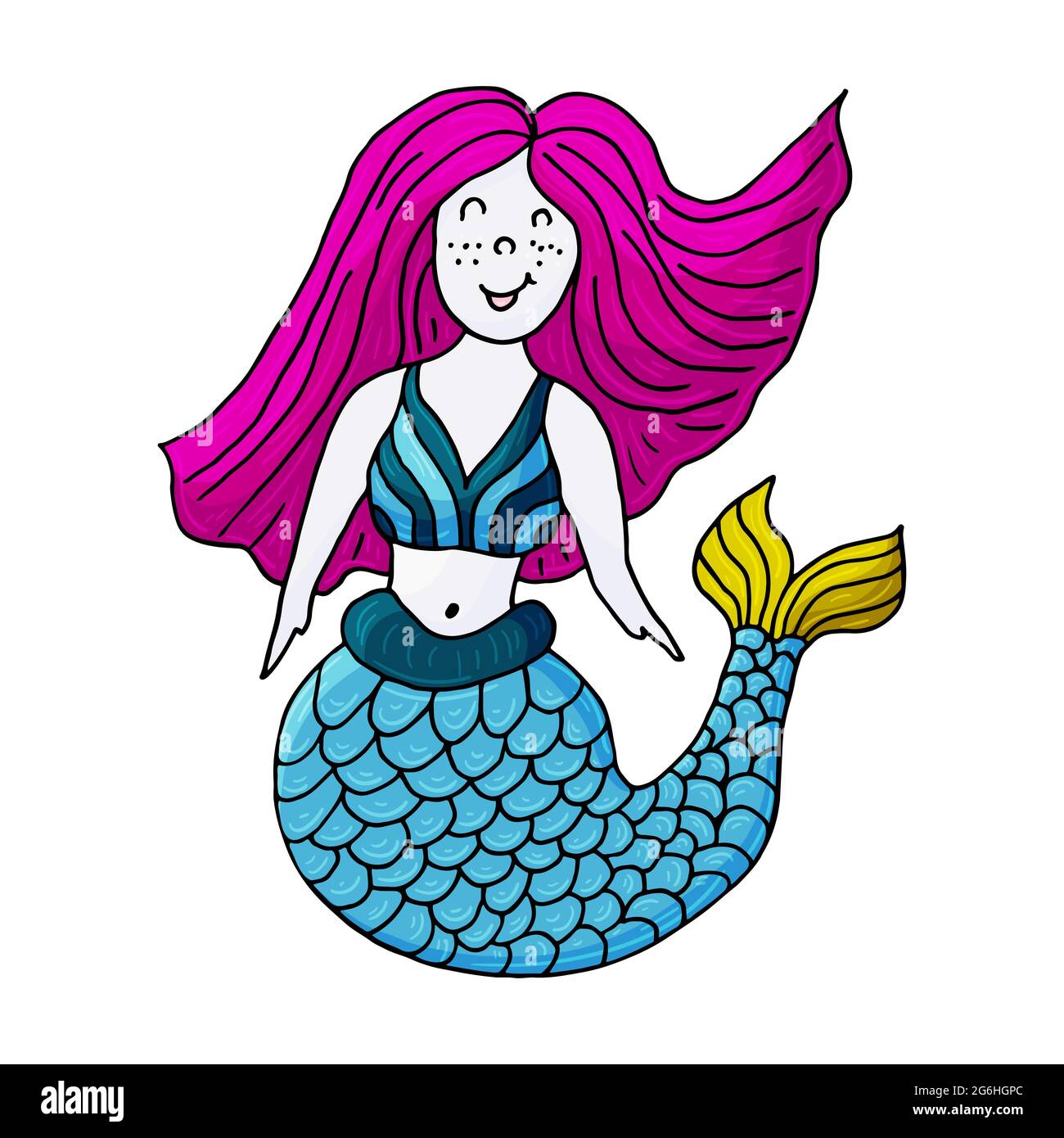 Mermaid. Marine theme icon in hand draw style. Cute childish ...