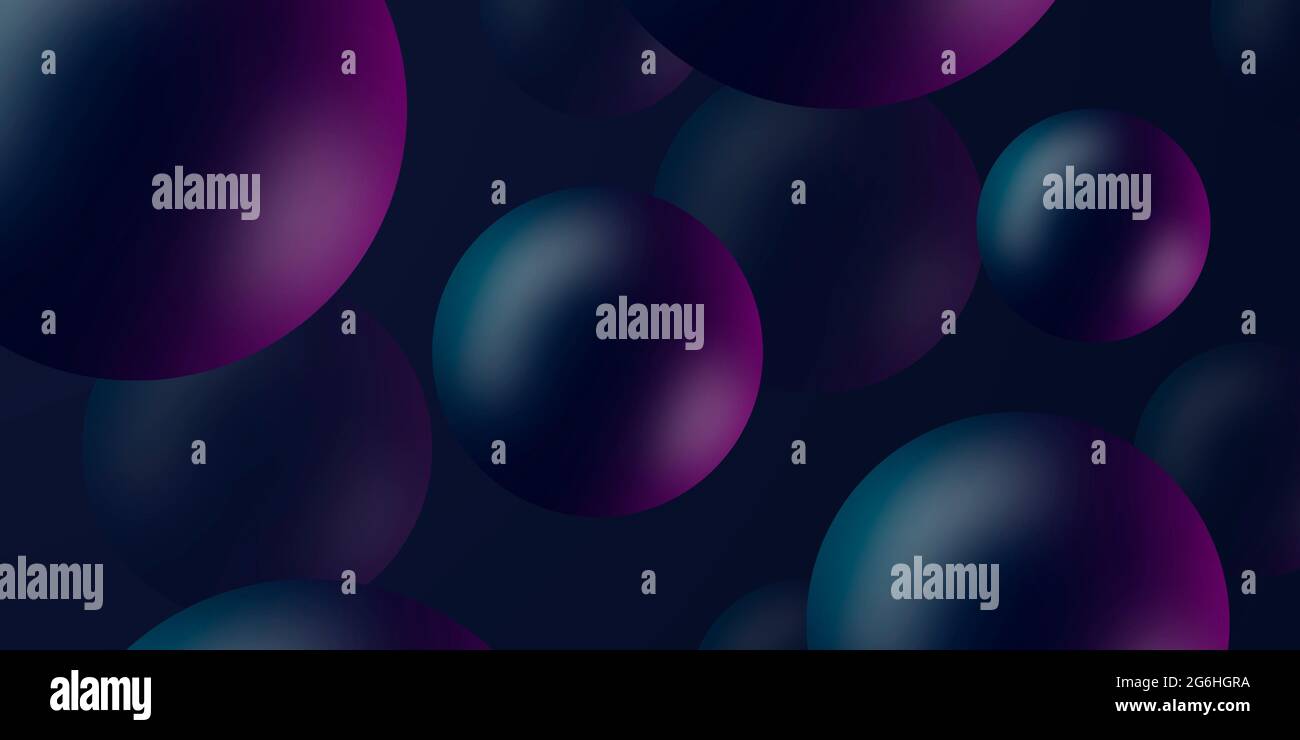Dynamic bouncing balls and copy space for text. Dark blue background ...