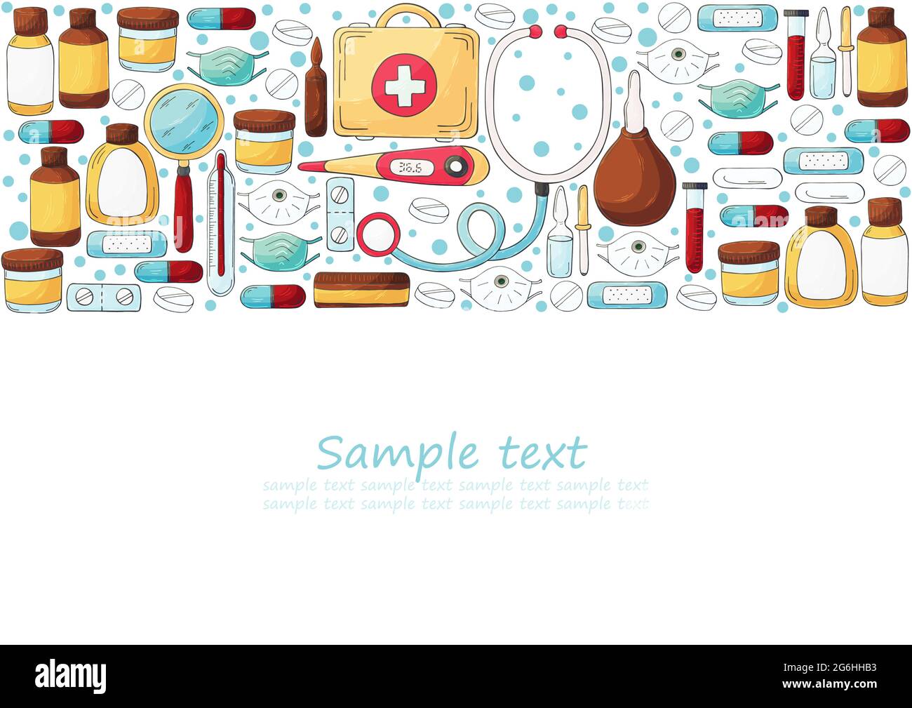 Rectangular flyer, banner. Set of doctor's tools in hand draw style ...