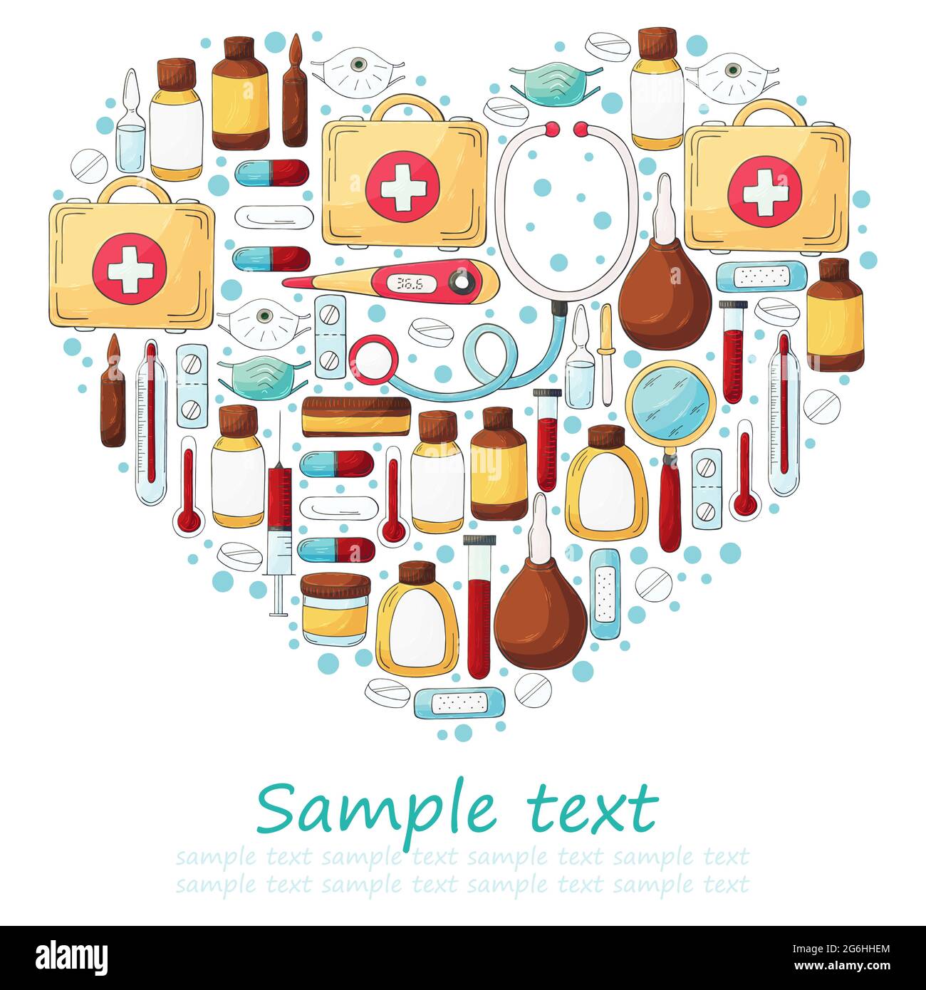 Heart Collection of vector illustrations, text. Set of doctor's tools ...