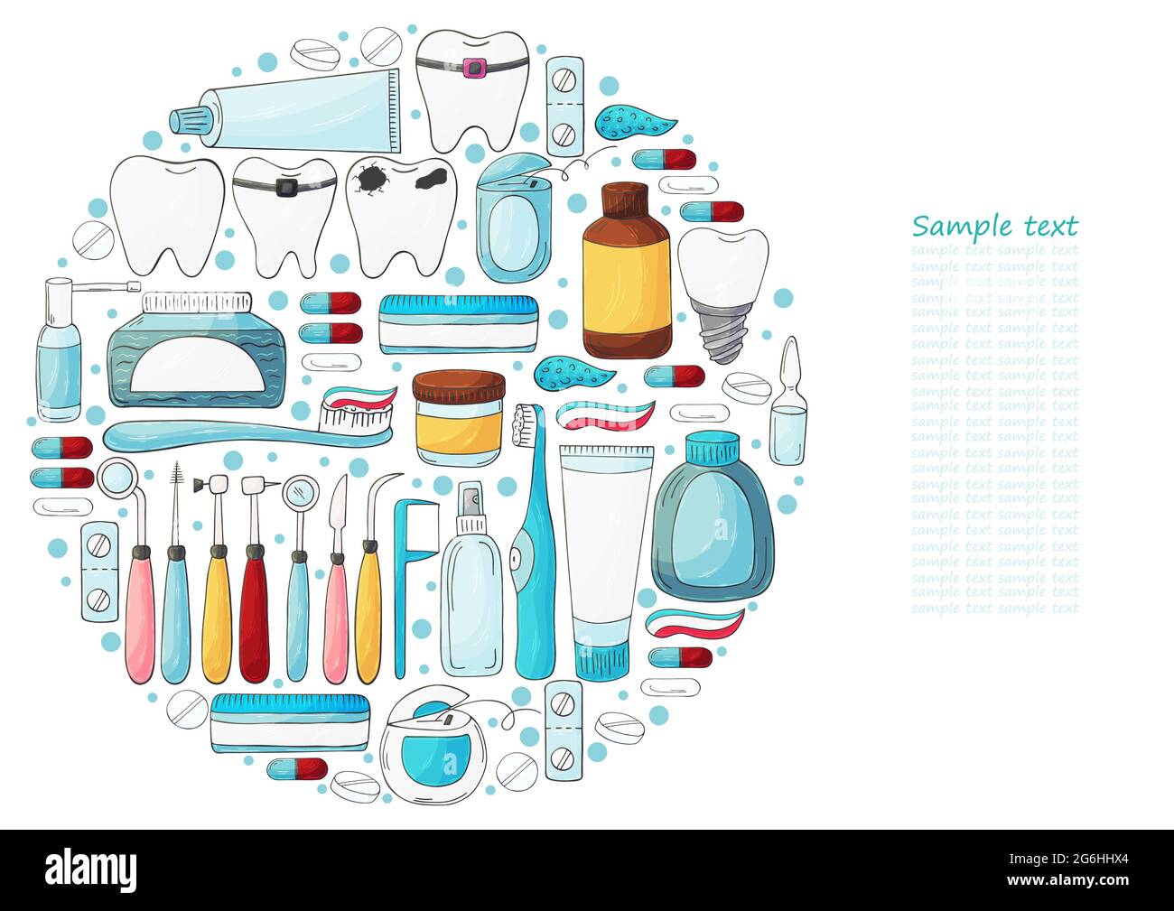 Round collection of vector illustrations, text. Set of elements for the ...