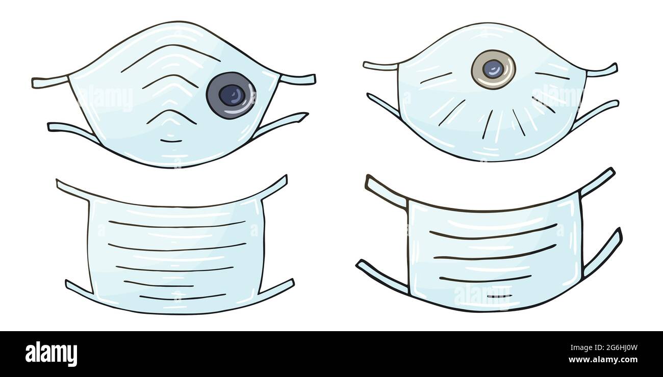 Masks in hand draw style. Set of vector illustrations. Collection of ...