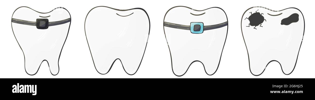 Rectangular flyer, banner. Set of teeth in hand draw style. Teeth ...