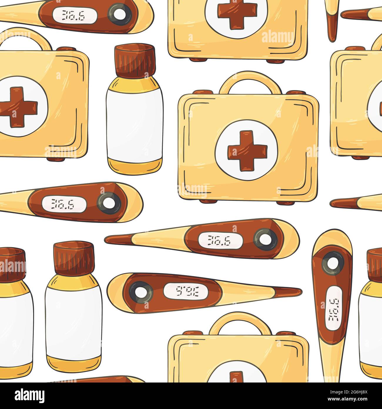 Seamless pattern on a white background. Cartoon medical instruments in ...