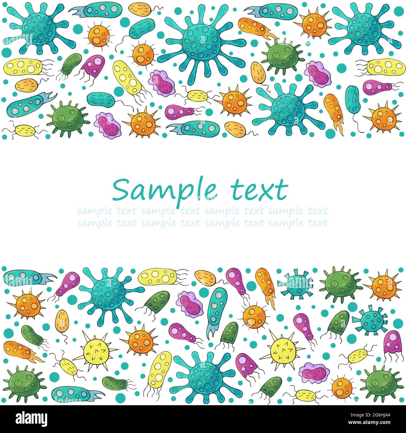 Vector rectangular frame. Set of cartoon microbes in hand draw style ...