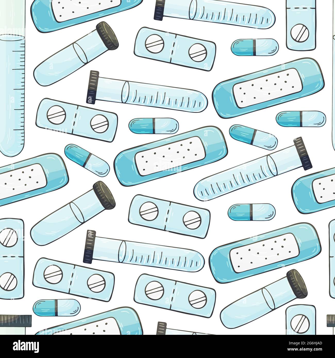 Seamless pattern. Cartoon medical instruments in hand draw style ...
