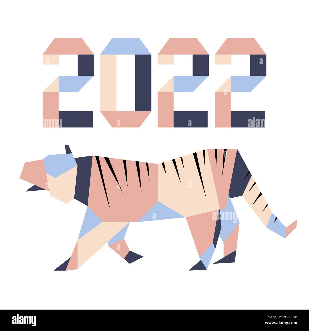 Happy new year Vector illustration with origami 2022 year numbers Tiger ...
