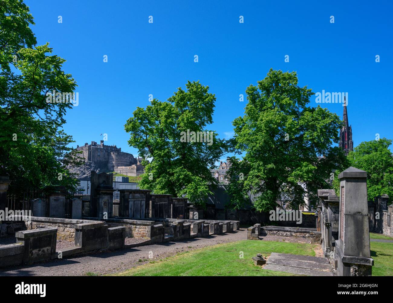 Greyfriars Kirkyard with the Edinburgh Castle behind, Edinburgh ...