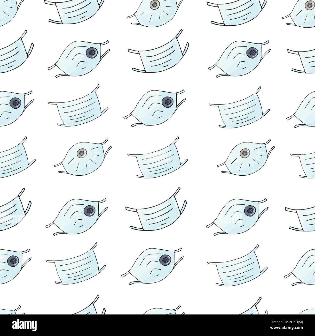 Seamless pattern. Cartoon masks in hand draw style. Medical masks ...