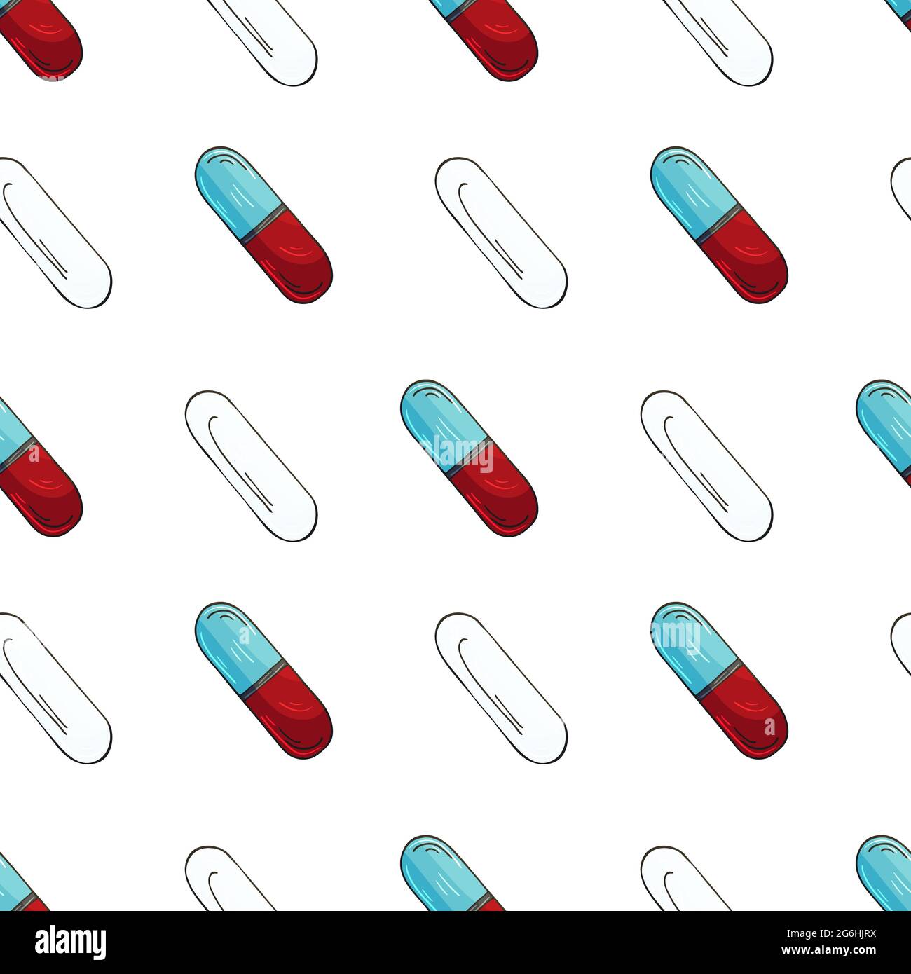Vector Seamless pattern on a white background. Cartoon medical drugs in ...