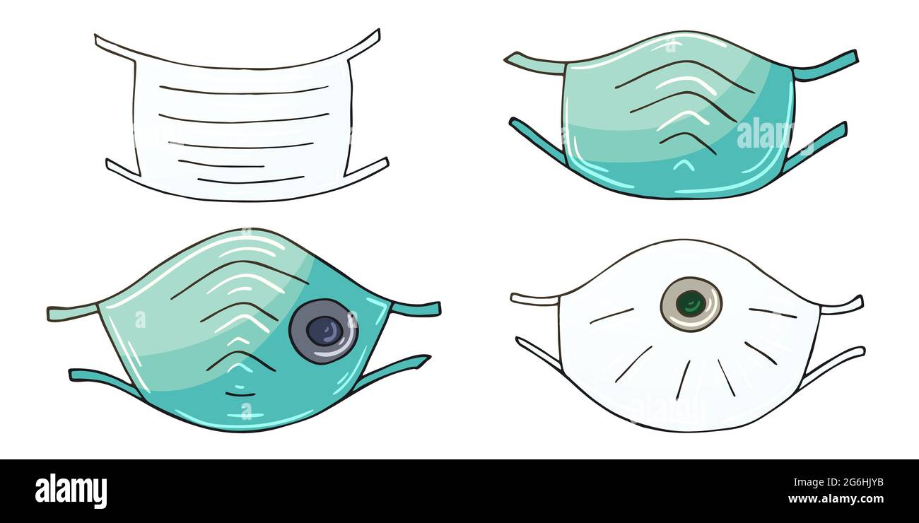 Set of vector illustrations. Set of masks in hand draw style ...