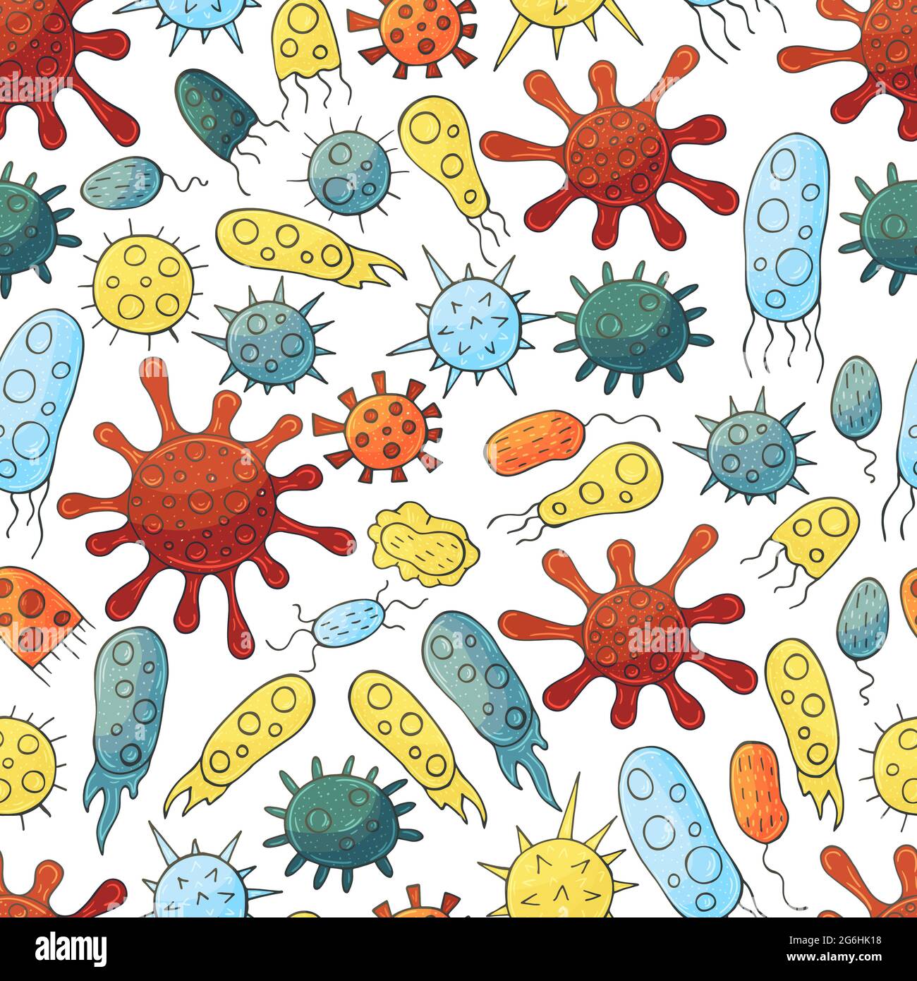 Seamless pattern with bacteria, viruses. Set of cartoon elements in ...