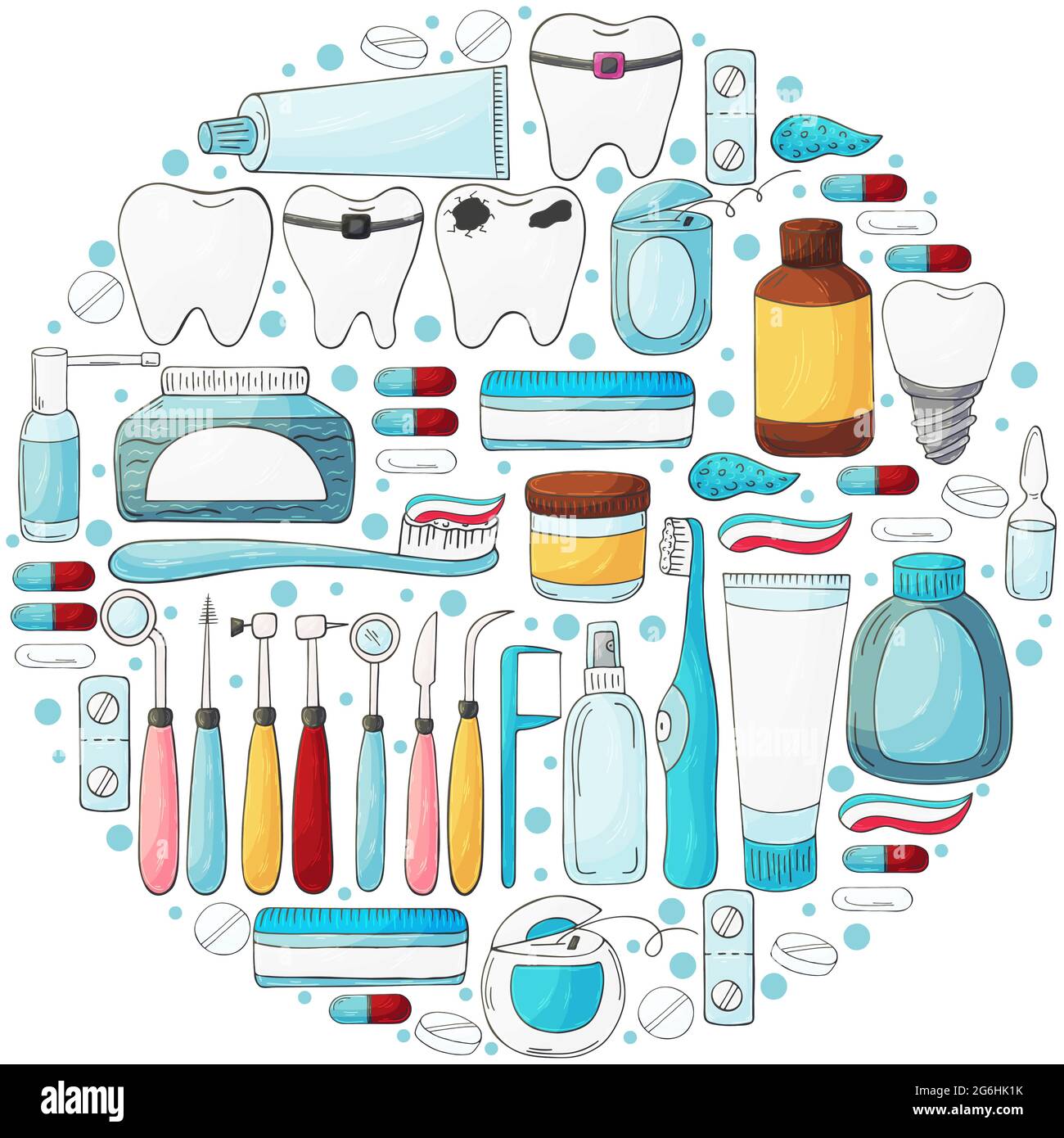 Round collection of vector illustrations. Set of elements for the care ...