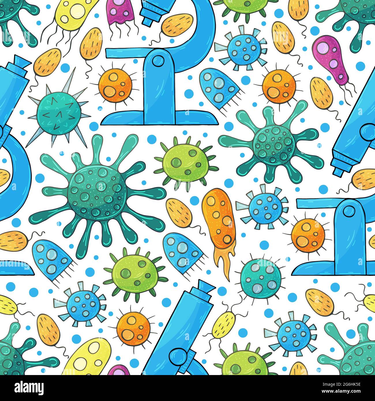 Seamless pattern bacteria, microbes. Search for viruses, microscope ...