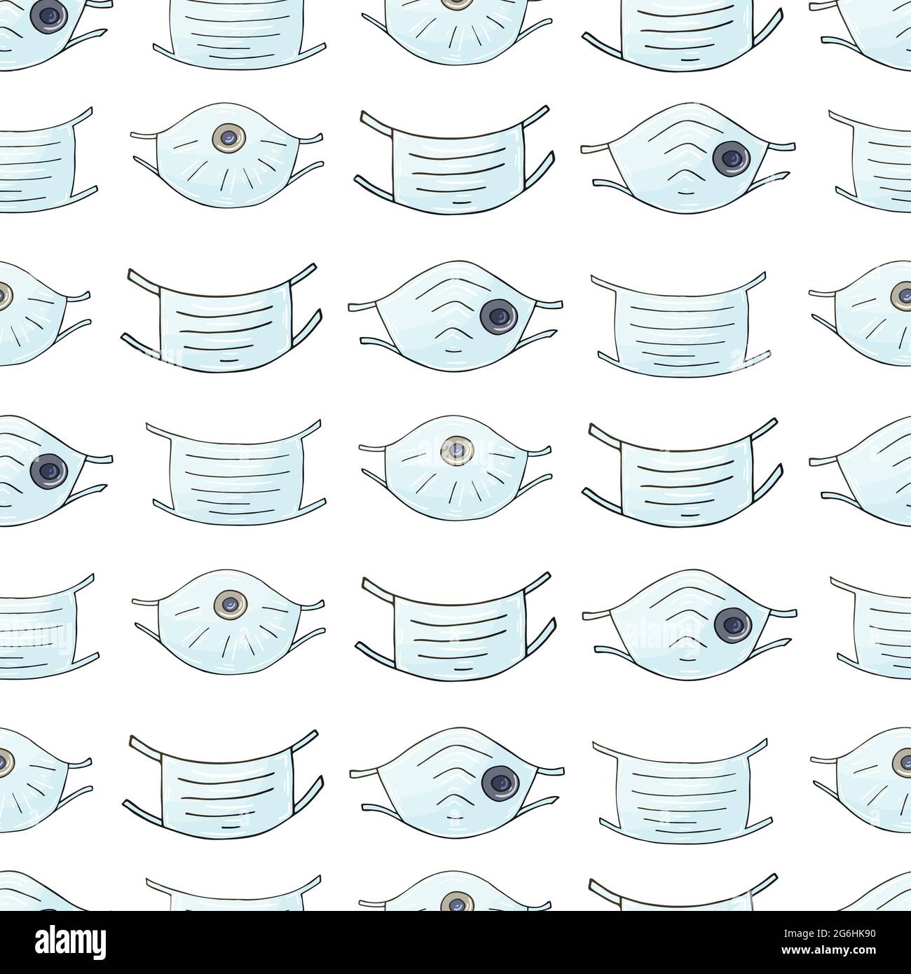 Seamless pattern on a white background. Cartoon masks in hand draw ...