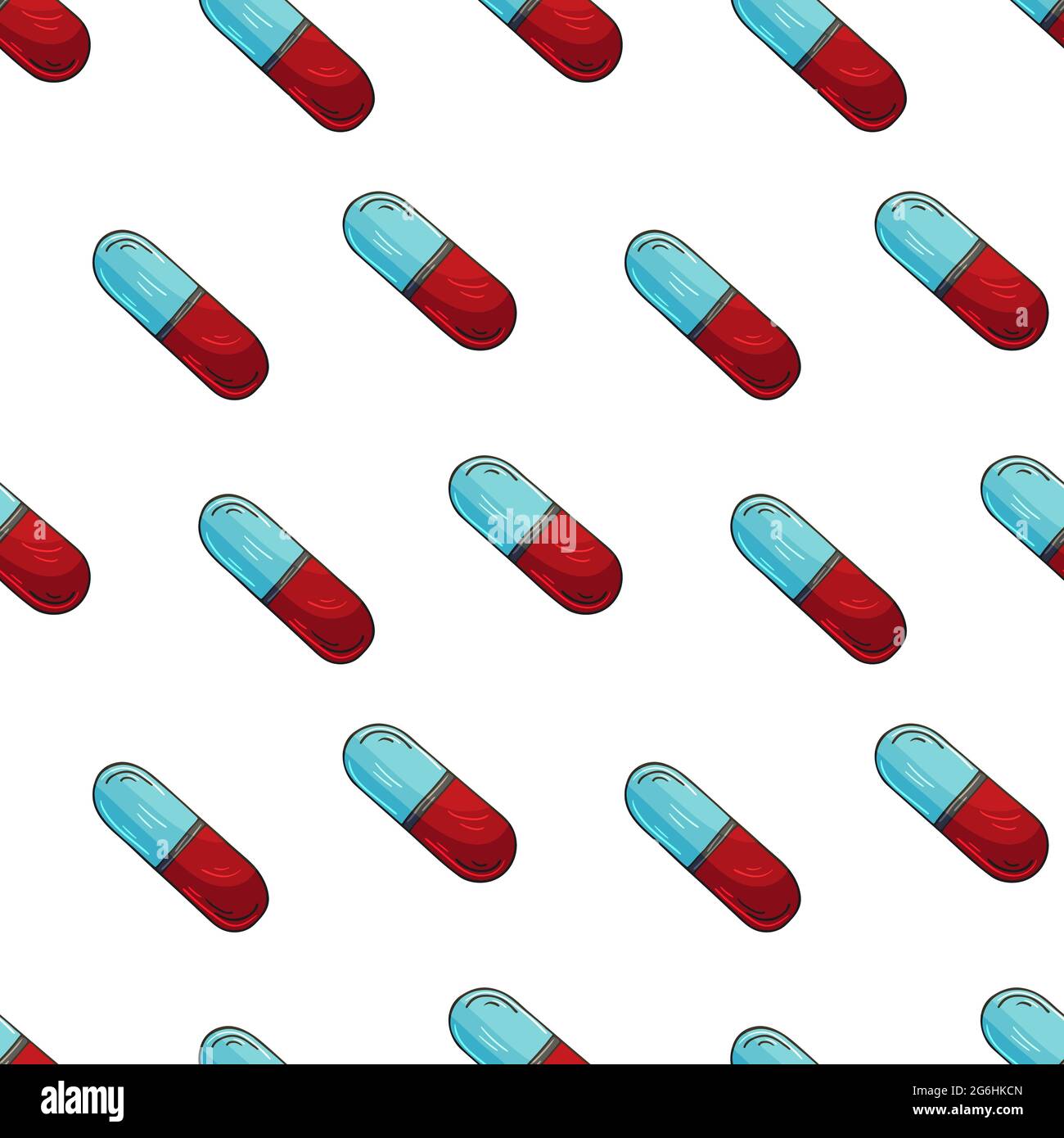 Seamless pattern on a white background. Cartoon medical drugs in hand ...
