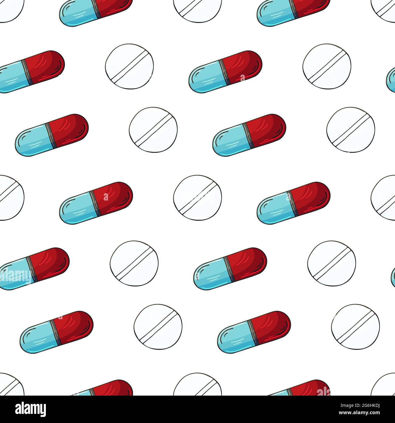 Cartoon medical drugs in hand draw style. Seamless pattern on a white ...