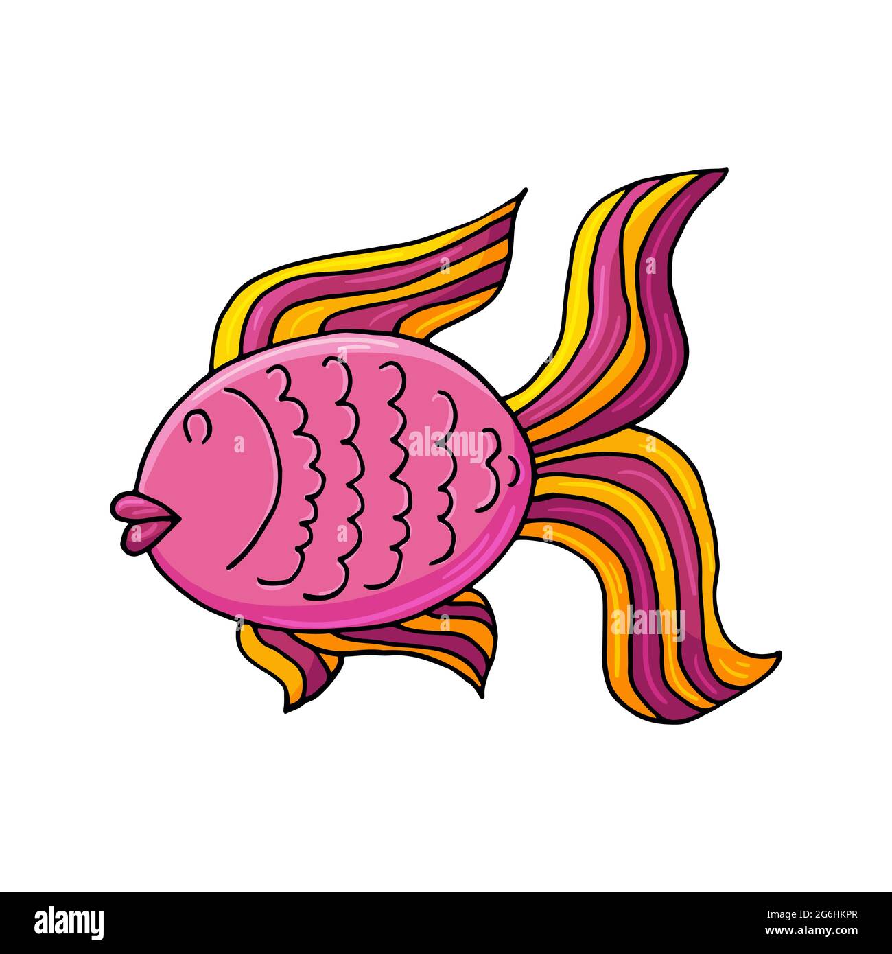 Fabulous fish. Marine theme icon in hand draw style. Cute childish ...